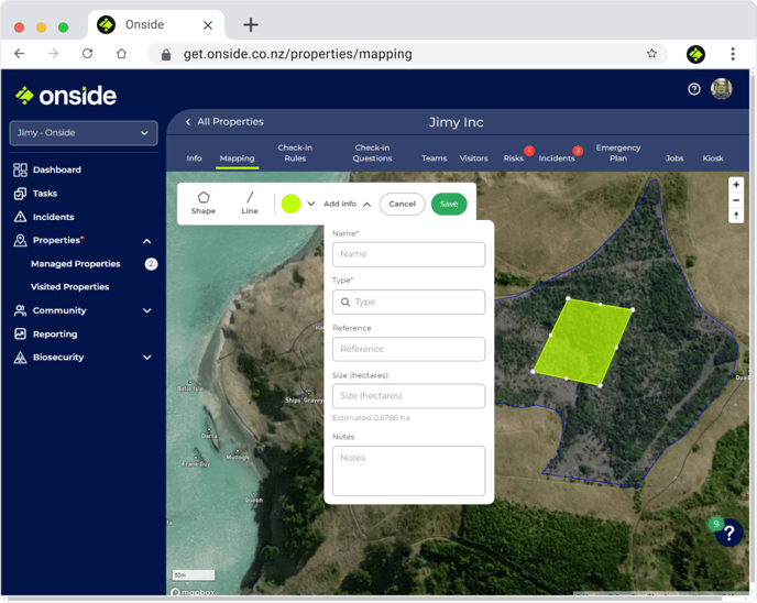 How do I map areas in Onside?